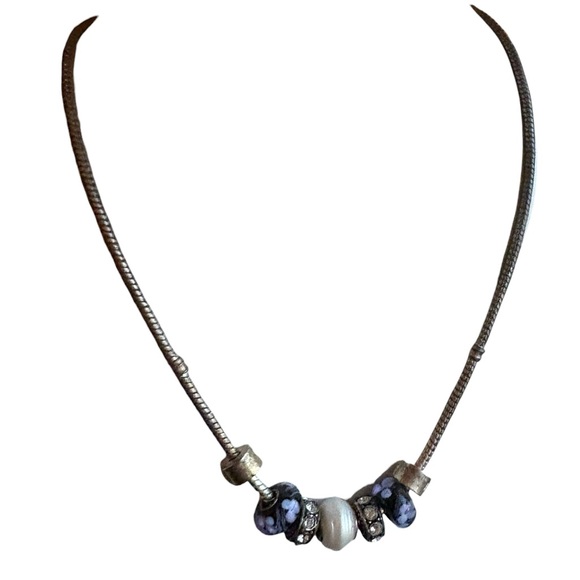 Pandora | Jewelry | Pandora Silver And Blue Beaded Necklace | Poshmark